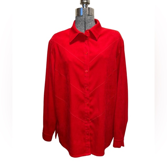 Alia | Tops | Vintage Alia Cherry Red Faux Suede Buttonup Long Sleeved ...